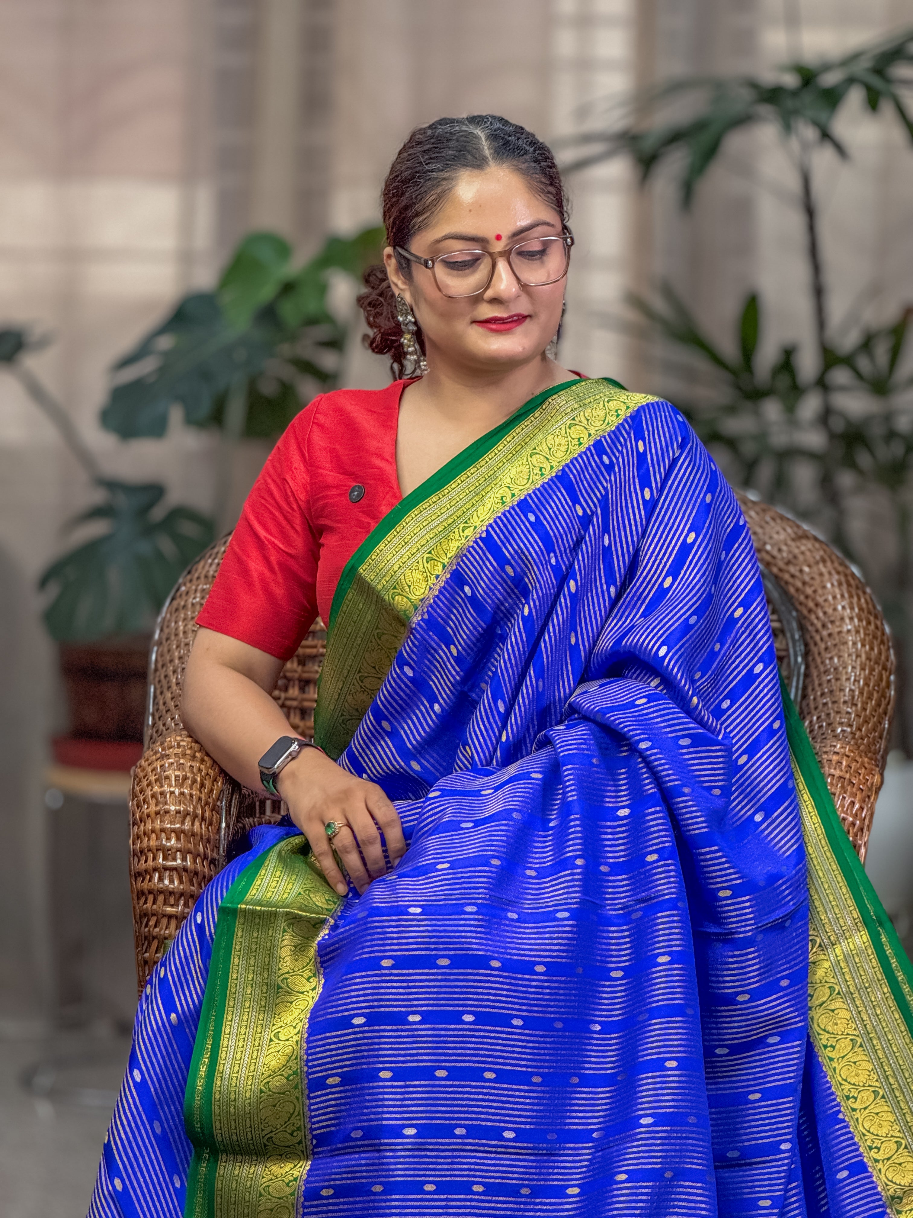 Blue Mysore Crepe Silk Saree – Tayet Sarees