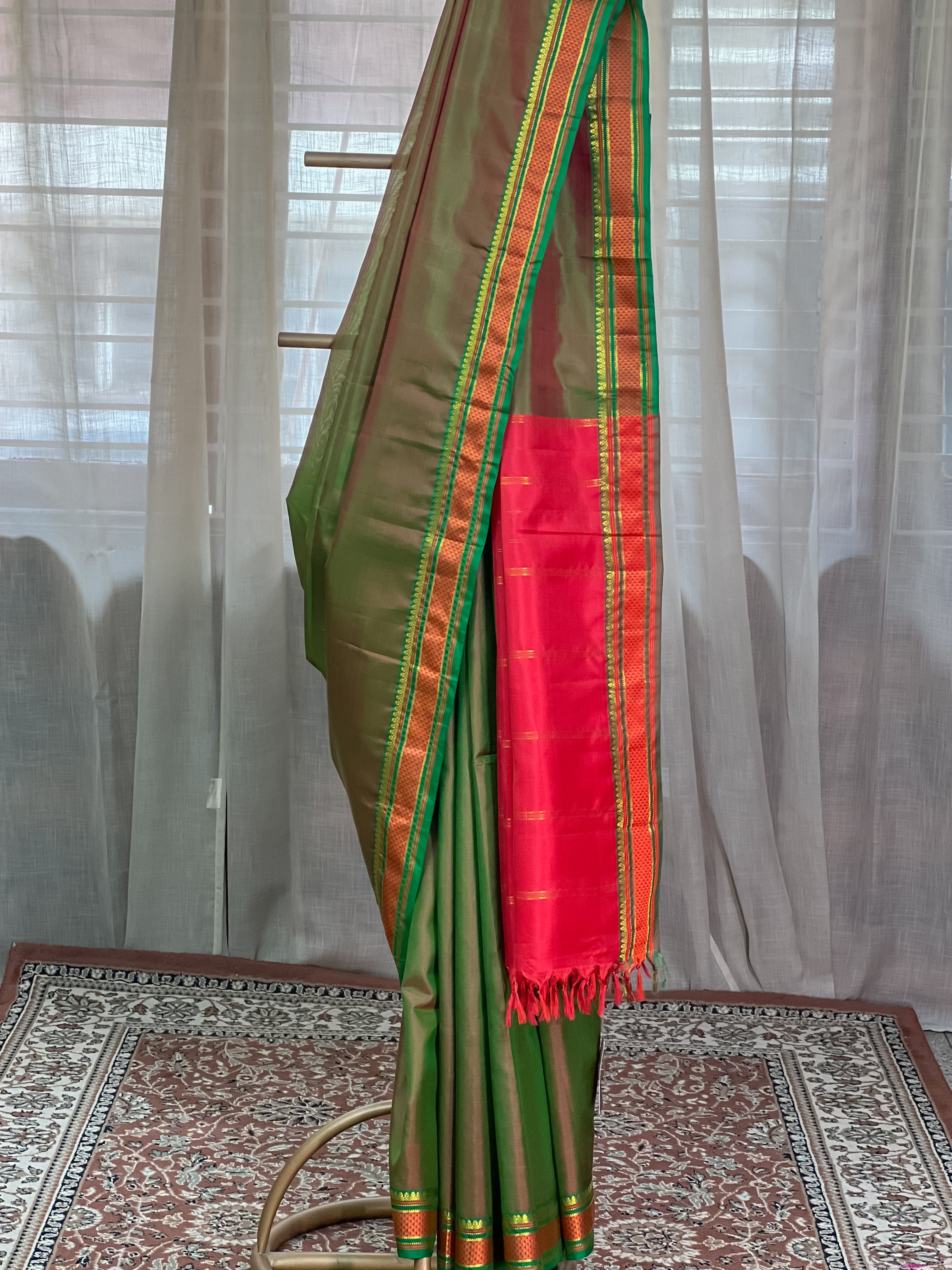 Olive Green Kanjivaram Silk Saree – Tayet Sarees
